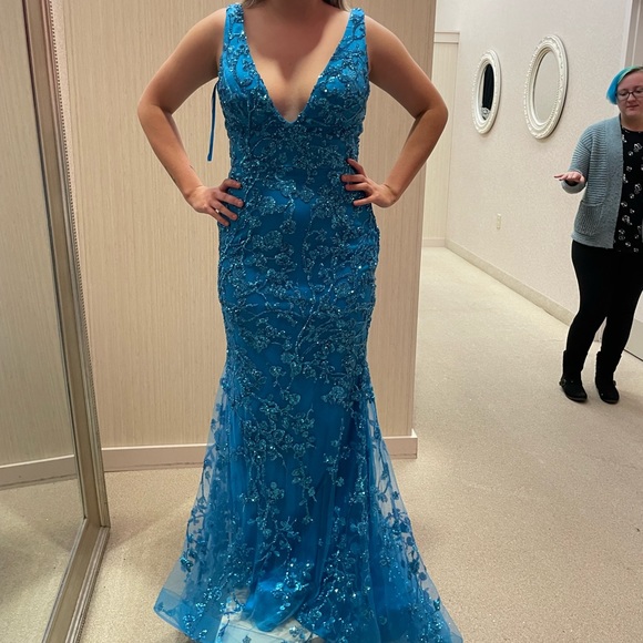 Dresses | Teal Colored Prom Dress Altered At Train Of Dress | Poshmark